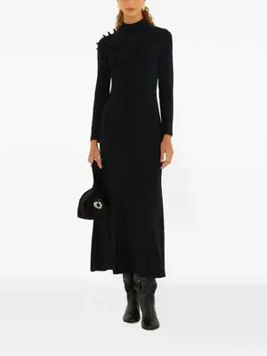 Farm Rio Flower-appliqué Long-sleeve Maxi Dress - Black