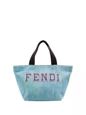 Fendi 2000-2010 Mini Denim Embroidered Logo Tote Bag