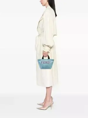 Fendi 2000-2010 Mini Denim Embroidered Logo Tote Bag