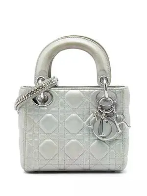 Dior 2016 Mini Iridescent Lambskin Cannage Lady Satchel - Grey
