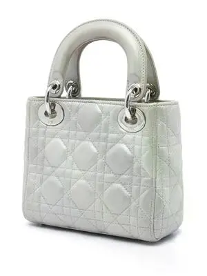 Dior 2016 Mini Iridescent Lambskin Cannage Lady Satchel - Grey