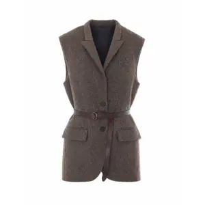 Brunello Cucinelli Sparkling Chevron Vest With Belt - Brown