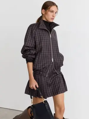 REISS Carla Wool Gingham-check Bomber Jacket