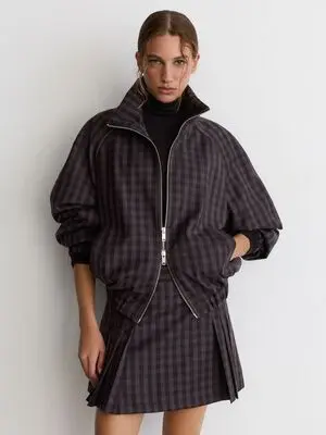 REISS Carla Wool Gingham-check Bomber Jacket