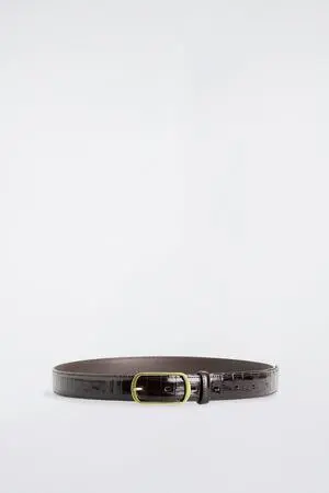 Cos Curved-buckle Croc-effect Leather Belt