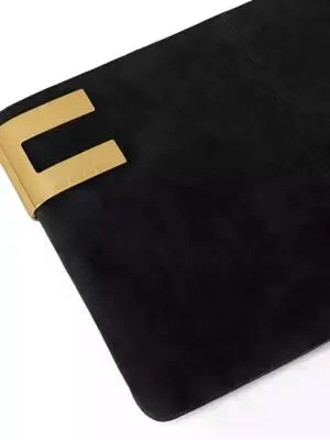 Elisabetta Franchi Rêve Noir Suede Pouch With Metal Logo