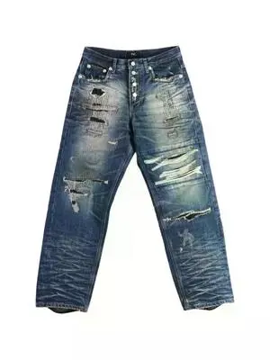 THUG CLUB Distressed-patchwork Jeans - Blue
