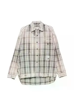 Mihara Yasuhiro Distressed-effect Checked-pattern Shirt - Grey