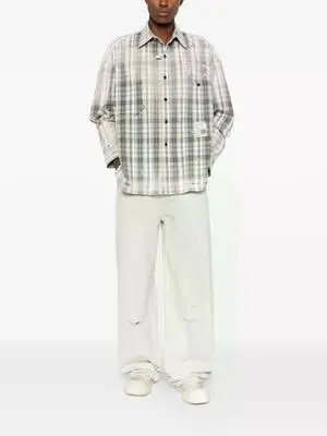 Mihara Yasuhiro Distressed-effect Checked-pattern Shirt