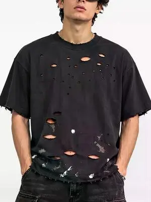 WARMAN Distressed Paint-splatter T-shirt - Black