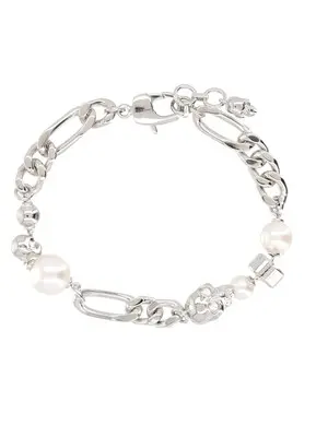 Alexander McQueen Bracciale A Catena Con Perle E Teschi - Silver