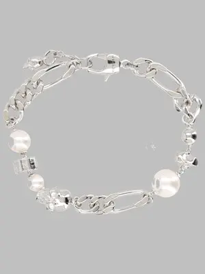 Alexander McQueen Bracciale A Catena Con Perle E Teschi - Silver
