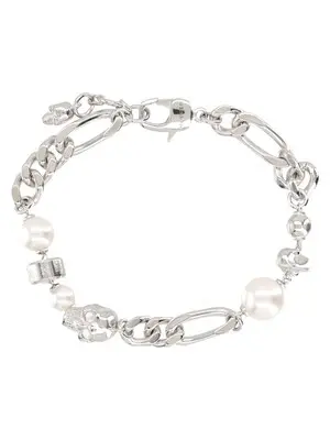 Alexander McQueen Bracciale A Catena Con Perle E Teschi - Silver