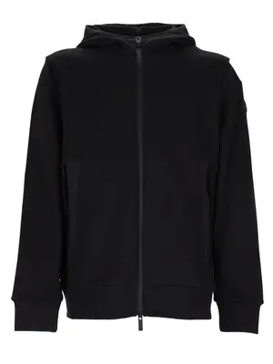 Moncler Felpa In Cotone Con Zip E Cappuccio - Black