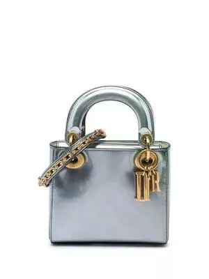 Dior 2018 Mini Metallic Patent Lady Satchel - Silver