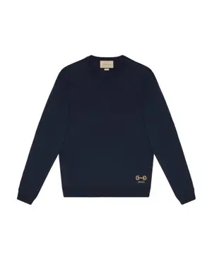 Gucci Logo Embroidered Crewneck Sweater - Blue