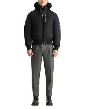 Mackage Shearling Trim Hooded Down Bomber Jacket - Black