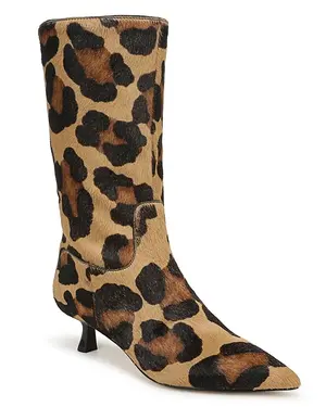 Sam Edelman Ramona Calf Hair Kitten Heel Mid Calf Boots - Camel Multi