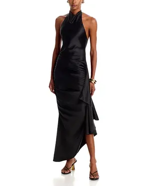 Paris Georgia Mase Silk Ruched Halter Dress - Black