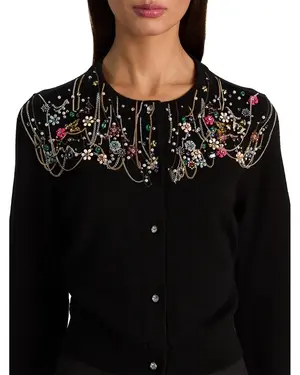 Alice + Olivia Dollie Wool Blend Embellished Cardigan