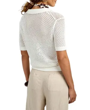 Trina Turk Short Sleeve Jadelyn Mesh Polo - Whitewash