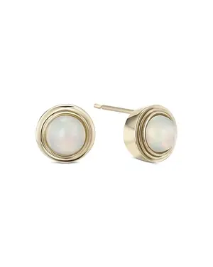 MOON & MEADOW 10k Yellow Gold Opal October Birthstone Bezel Stud Earrings - October-opal
