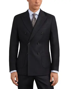 REISS Muse Wool Tailored Fit Double Breasted Flannel Blazer - Navy
