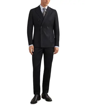 REISS Muse Wool Tailored Fit Double Breasted Flannel Blazer