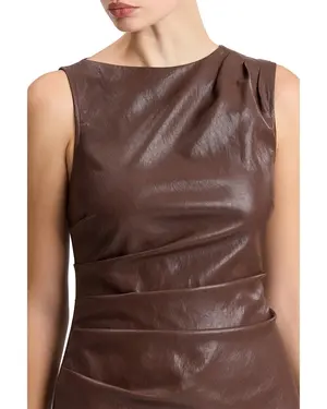 Avec Les Filles Asymmetric Ruched Faux Leather Mini Dress