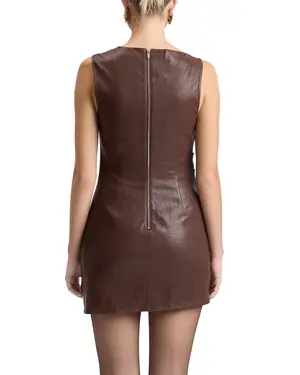Avec Les Filles Asymmetric Ruched Faux Leather Mini Dress