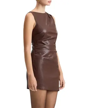 Avec Les Filles Asymmetric Ruched Faux Leather Mini Dress
