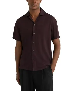 REISS Ando Jacquard Knit Camp Shirt - Cherry Red