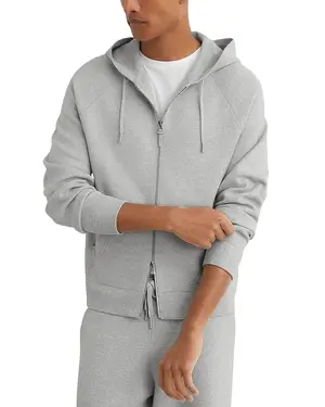 REISS Manchester Full Zip Milano Knit Hoodie - Soft Grey