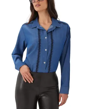 Karen Kane Crochet Trim Button Up Shirt