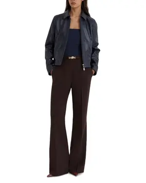 REISS Petite Leona Belted Flare Leg Pants - Grape