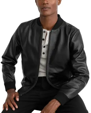 REISS Strain Leather Bomber Jacket