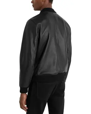 REISS Strain Leather Bomber Jacket