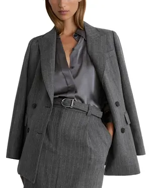 REISS Petites Astrid Wool Pinstriped Midi Skirt