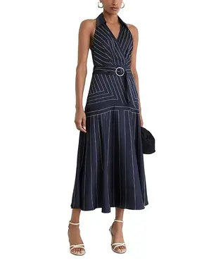 REISS Casey Striped Satin Racerback Dress