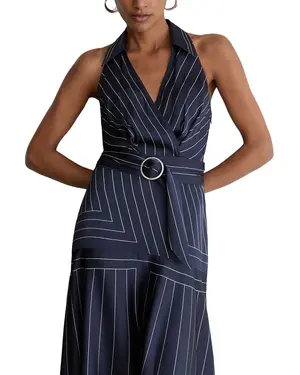 REISS Casey Striped Satin Racerback Dress