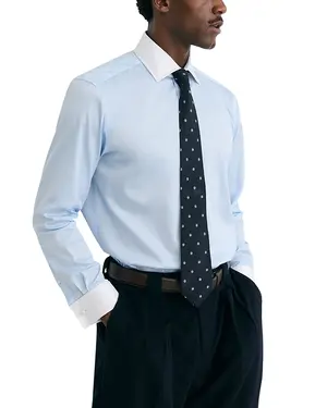REISS Wells Cotton Blend Stretch Contrast Collar Dress Shirt