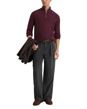 REISS Douglas Wool Half Zip Diagonal Stitch Sweater