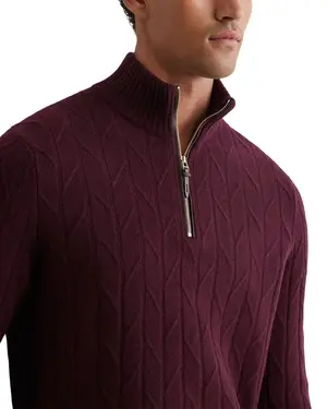 REISS Douglas Wool Half Zip Diagonal Stitch Sweater