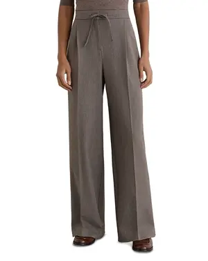 REISS Petite Elowen Drawstring Waist Wide Leg Trousers - Neutral