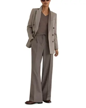 REISS Petite Elowen Drawstring Waist Wide Leg Trousers - Neutral