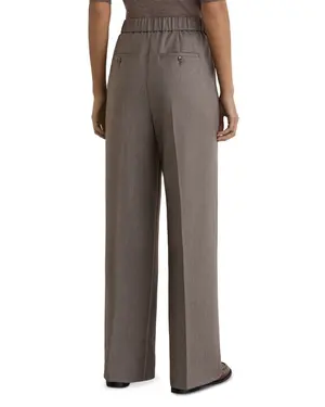 REISS Petite Elowen Drawstring Waist Wide Leg Trousers - Neutral