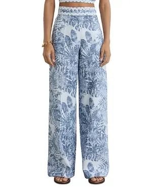 REISS Petite Mila Printed Linen Pants - Blue