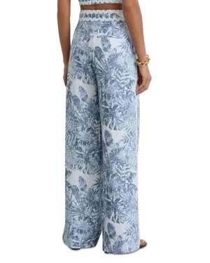 REISS Petite Mila Printed Linen Pants - Blue