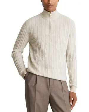 REISS Howard Cashmere Half Zip Cable Knit Sweater