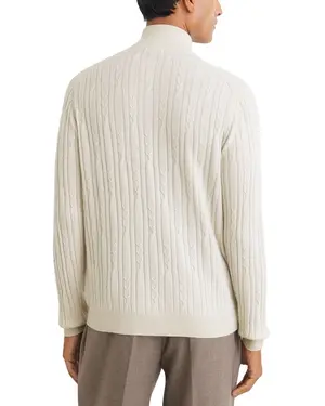 REISS Howard Cashmere Half Zip Cable Knit Sweater